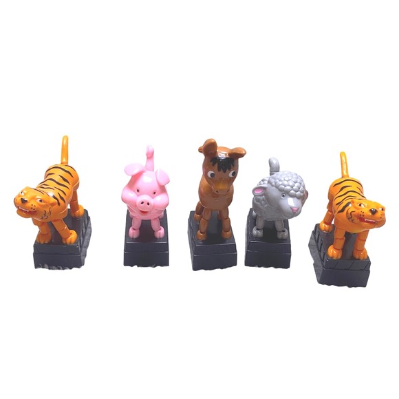 Other | Vintage Push Button Puppets Animal Tiger Pig Sheep Donkey ...